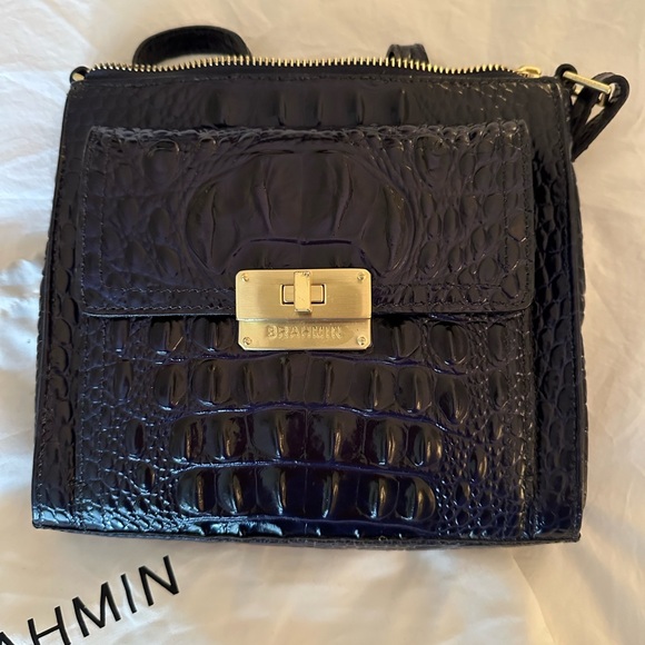 Brahmin | Bags | Brahmin Ink Dark Blue Crocembossed Womens Bag | Poshmark